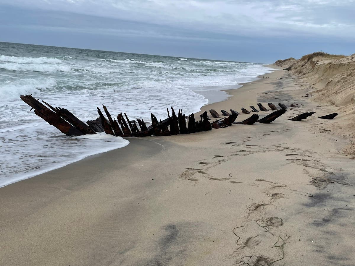 Skeletal Shipwreck Revealed By Beach Erosion On Us Island The Independent